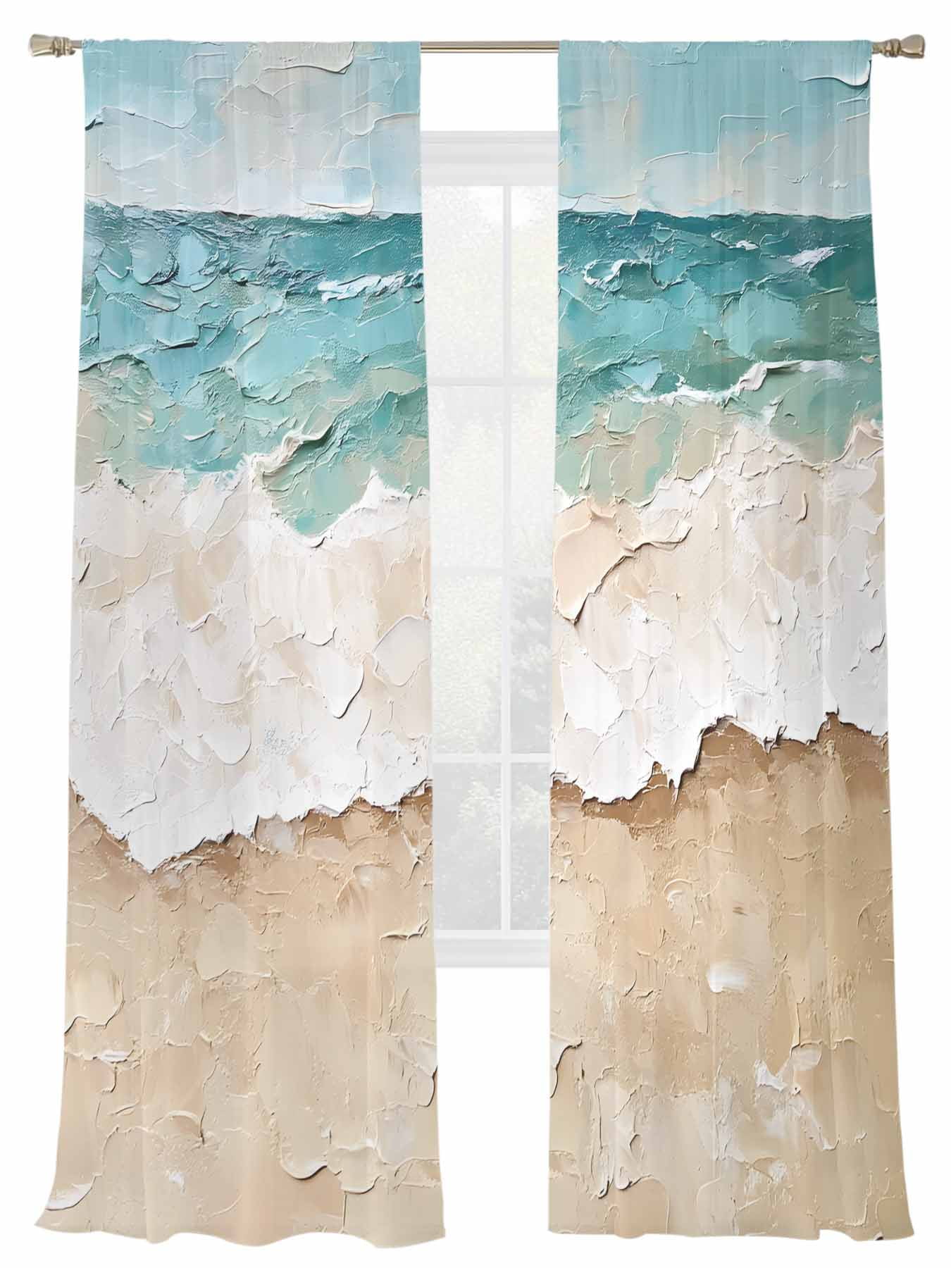 Abstract Beach Waves Sheer Curtains for Living Room Bedroom, Light ...