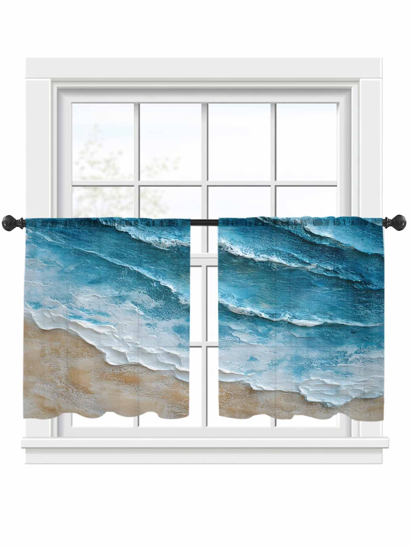Abstract Beach Waves Sheer Curtains for Living Room Bedroom, Light ...