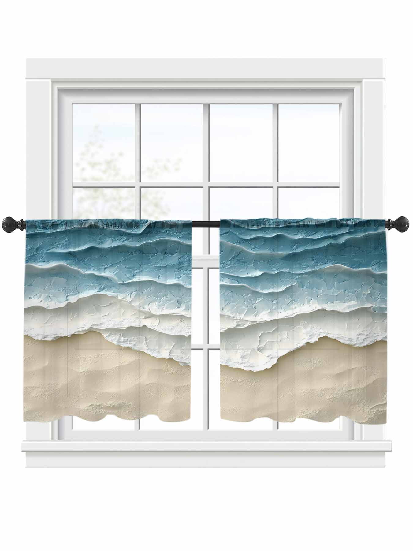 Abstract Beach Waves Sheer Curtains for Living Room Bedroom, Light ...