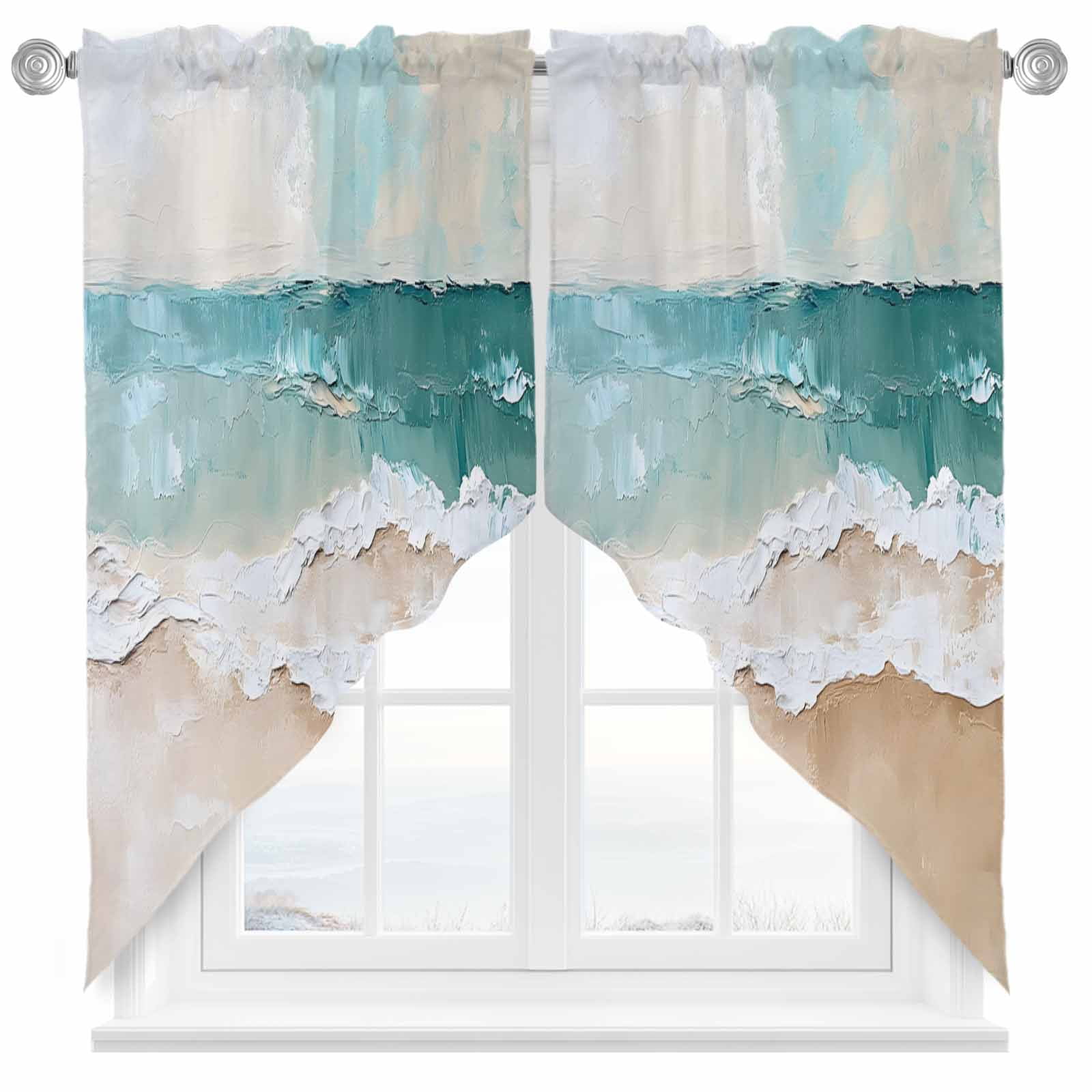 Abstract Beach Waves Swag Valances for Windows 2 Pack Retro Blue Ocean ...