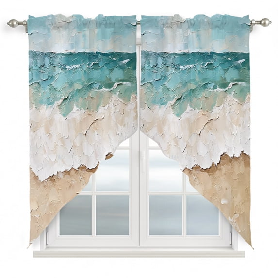 Abstract Beach Waves Swag Valances for Windows 63 inches Long, Retro ...