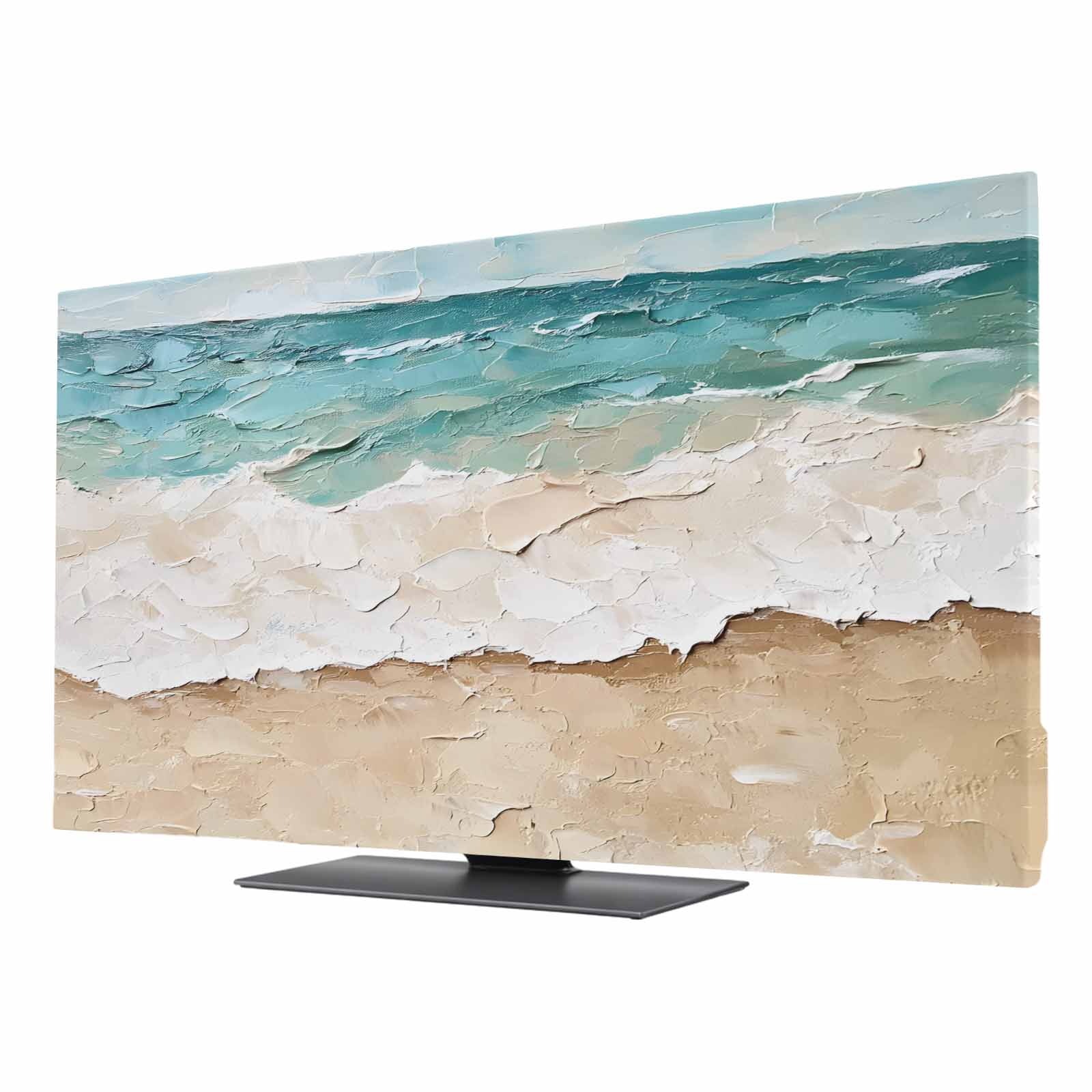 Abstract Beach Waves TV Dust Cover 24 Inch, Retro Watercolor Blue Ocean ...