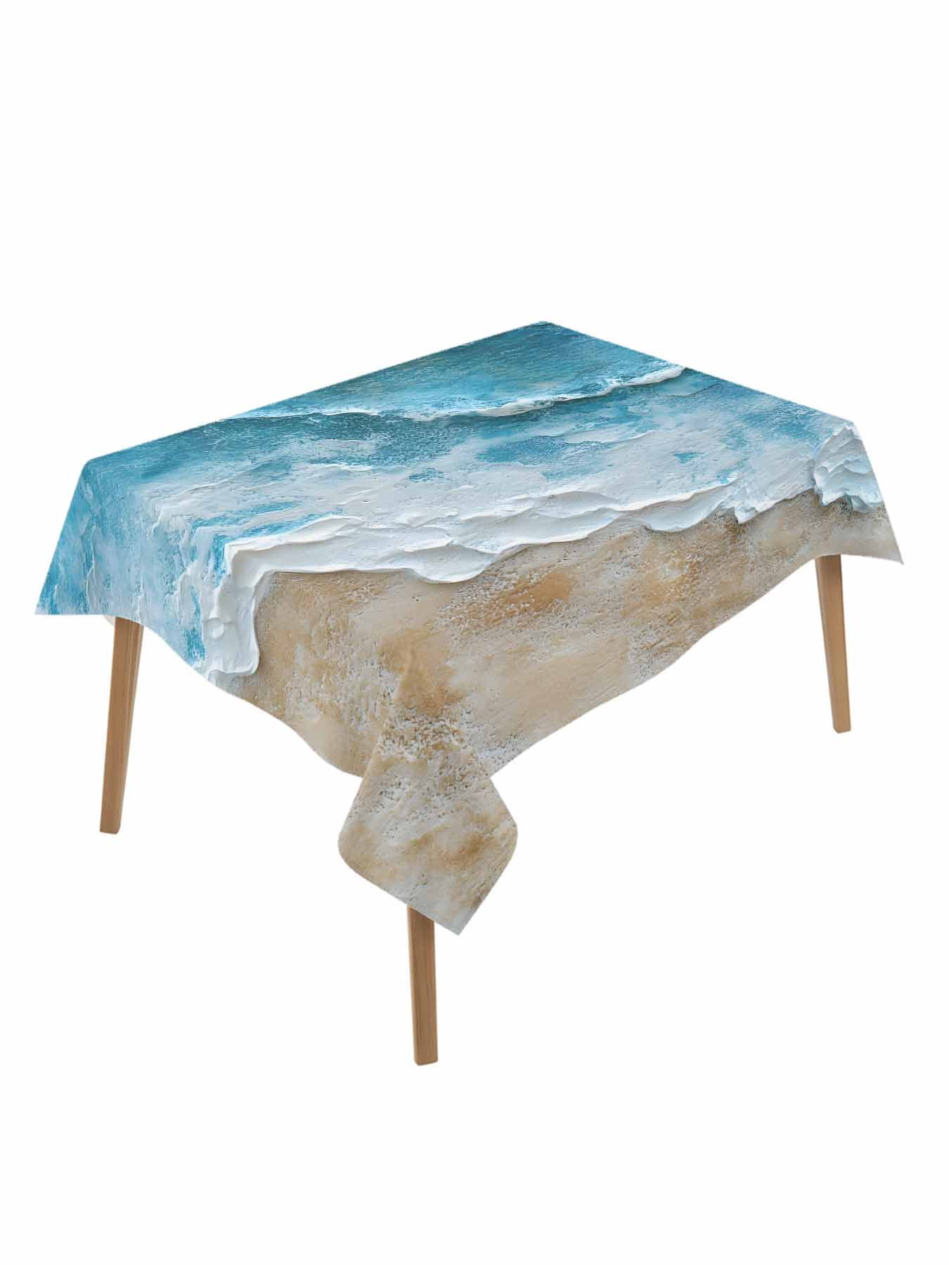Abstract Beach Waves Table Cloth 60x84 Inch Rectangle, Watercolor Blue ...