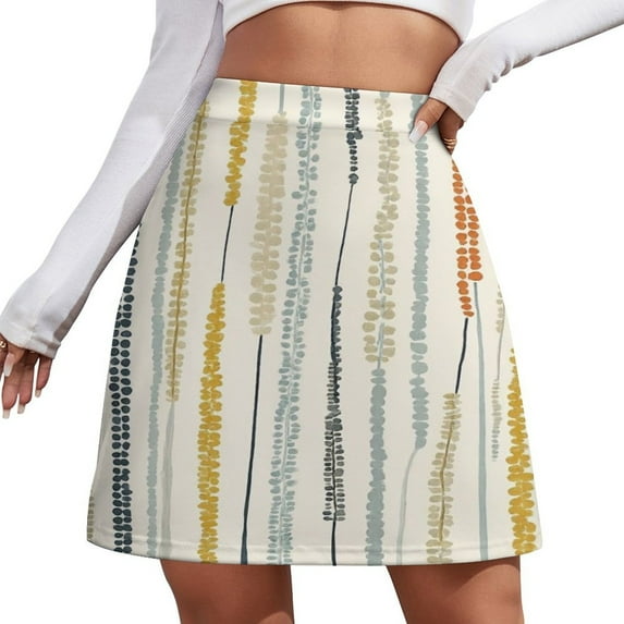 Abstract Beaded Plant Pattern Women's High Waist Skirt Stretchy Casual ...