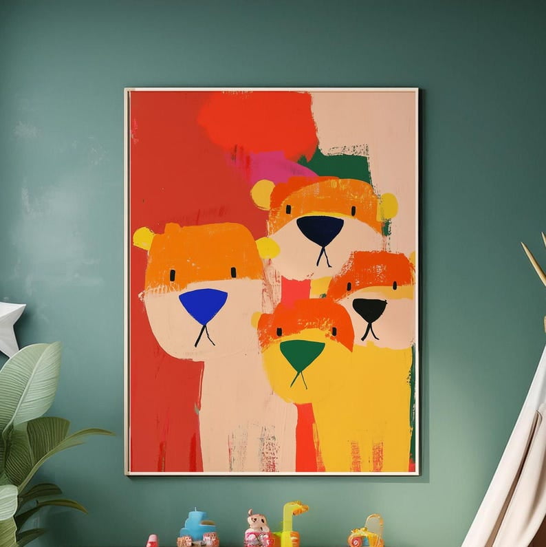 Abstract Bear Oil Acrylic Pet Teddy Nursery Poster Minimalist - Walmart.com