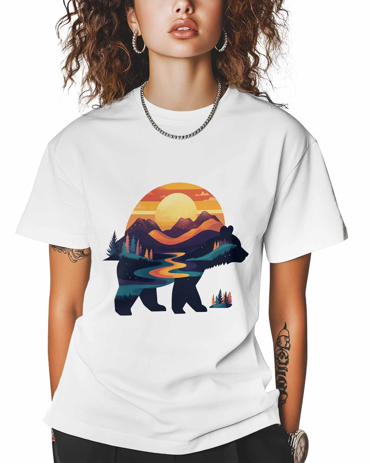 Abstract Bear T Shirts for Women Short Sleeve Cotton Crewneck T-Shirt ...