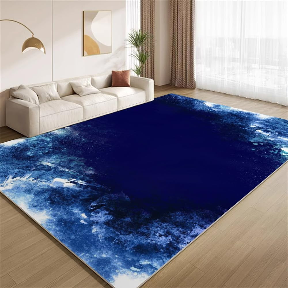 Abstract Beautiful Blue Waves Area Rug 4x7 Rug Navy Blue White ...