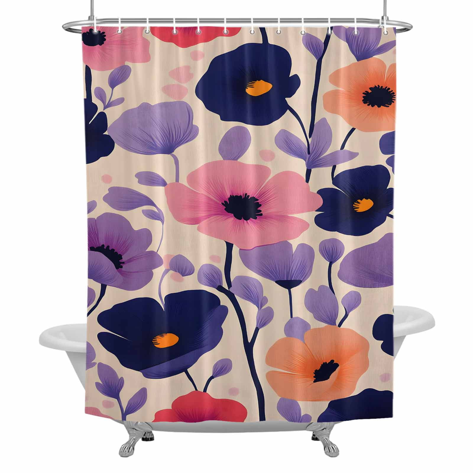 Abstract Beauty Floral Shower Curtain for Bathroom, Pink Purple Flowers ...