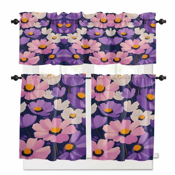 Abstract Beauty Flower Kitchen Curtains Valance and Tier Set Watercolor ...