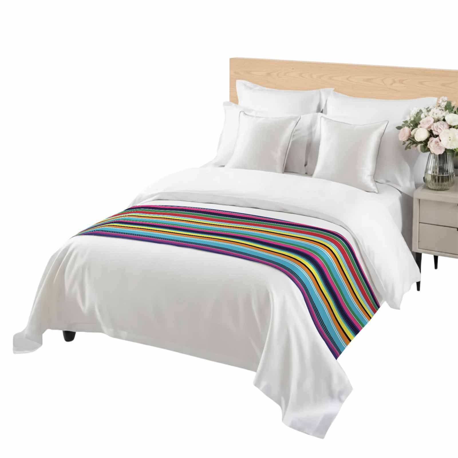 Abstract Bed Runner Cal King Size Colorful Mexican Stripe Purple Blue ...