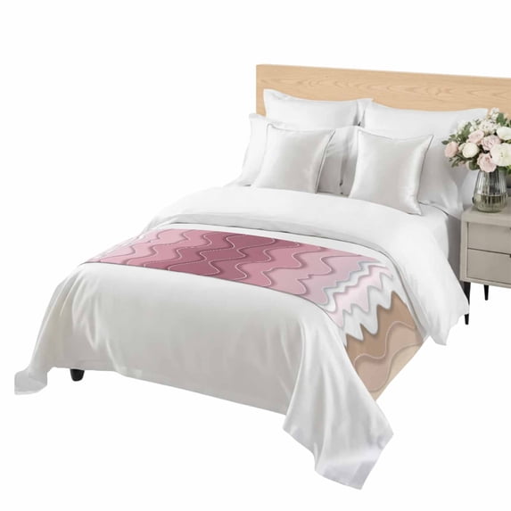 Abstract Bed Runner Cal King Size Pink Brown Gradient Waves Beach Lines ...