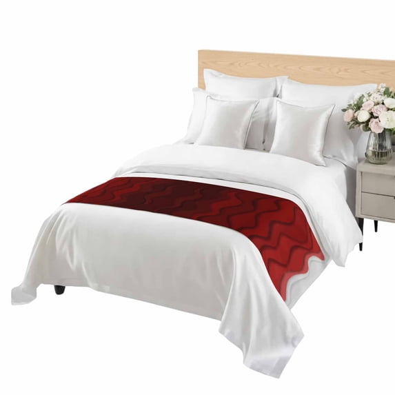 Abstract Bed Runner Cal King Size Red White Gradient Ocean Waves Soft ...