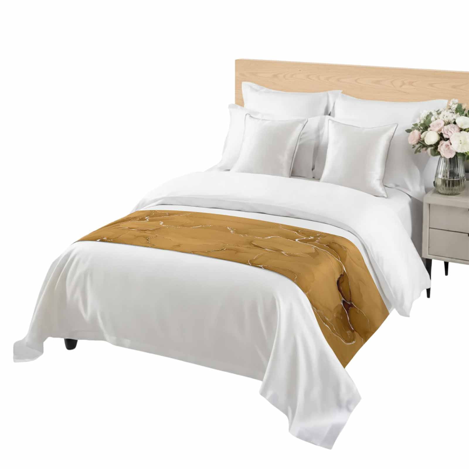Abstract Bed Runner King Size Yellow Golden Marble Fluid Lines Soft Bed ...