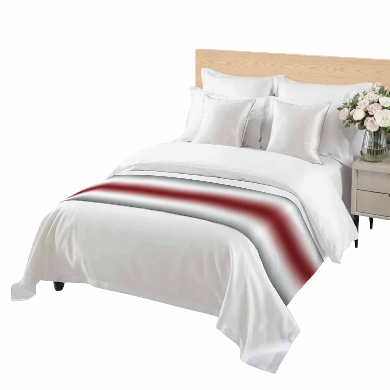 Abstract Bed Runner Queen Size Dark Gray Red Gradient Ombre Soft Bed ...