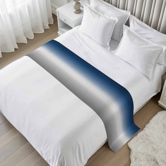 Abstract Bed Runner Scarf, Blue Grey Gradient Modern Art Full Bed Scarf ...