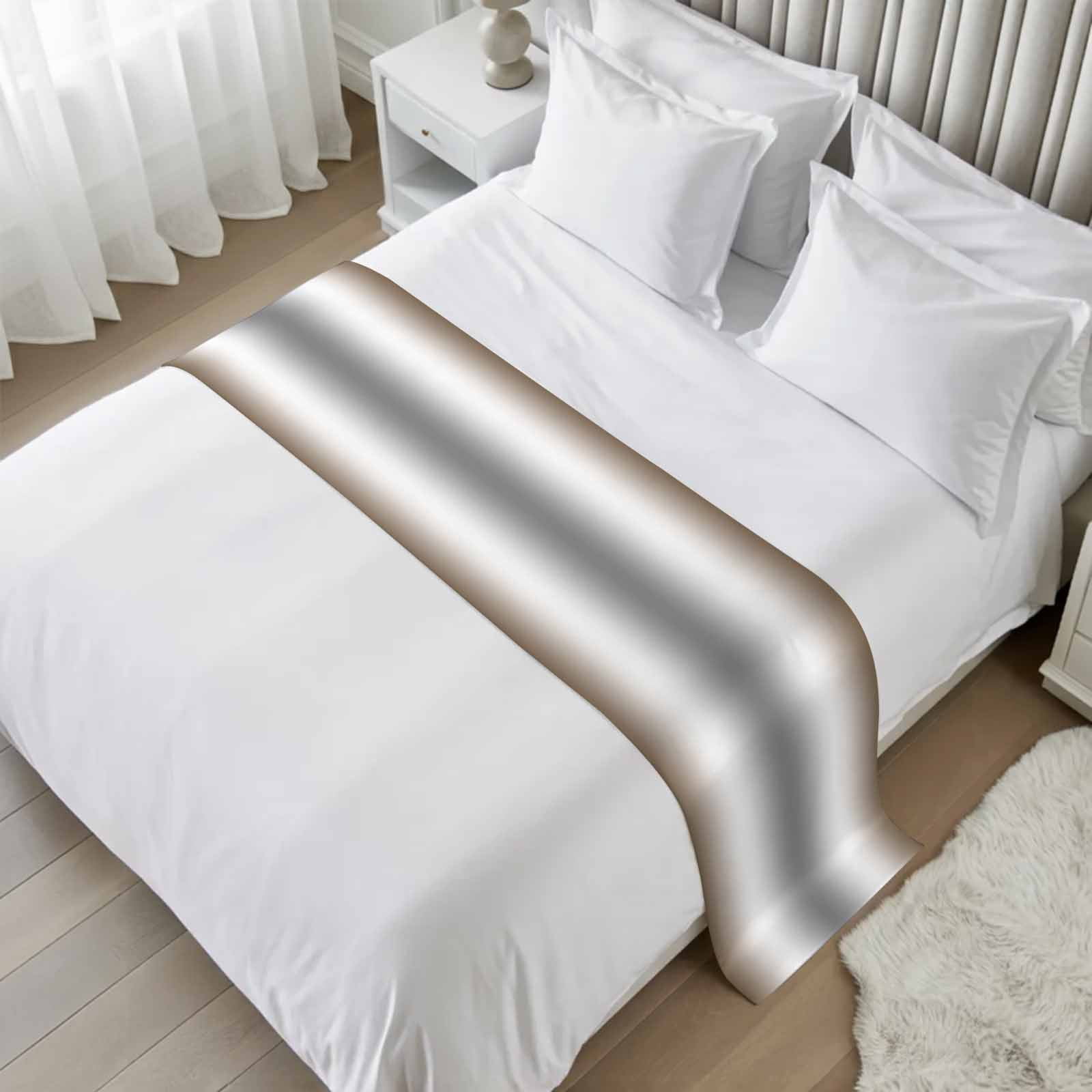 Abstract Bed Runner Scarf, Brown Gray Gradient Ombre King Bed Scarf ...