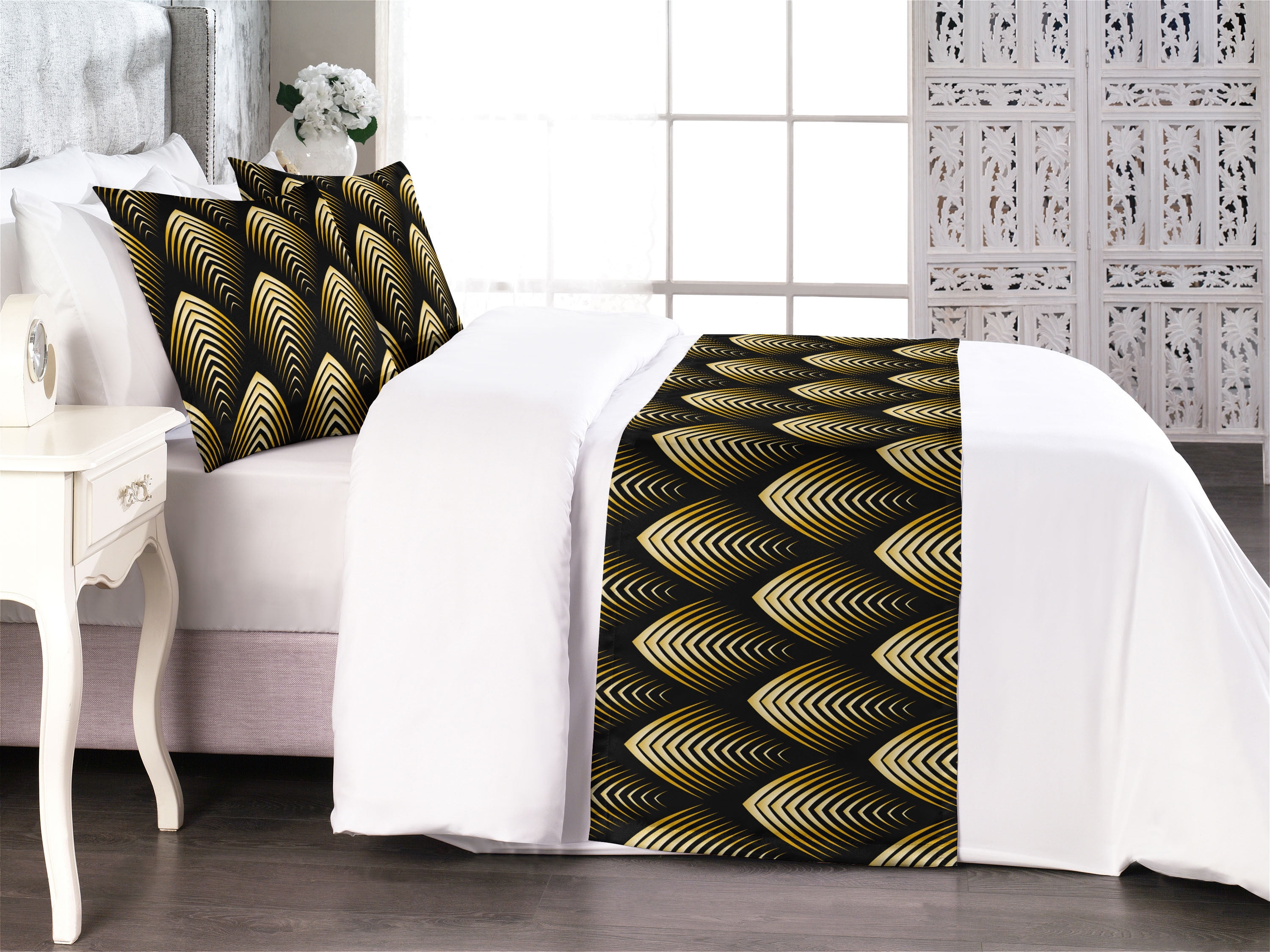 Abstract Bed Runner Set, Optical Illusion Geometric Pattern From Retro ...