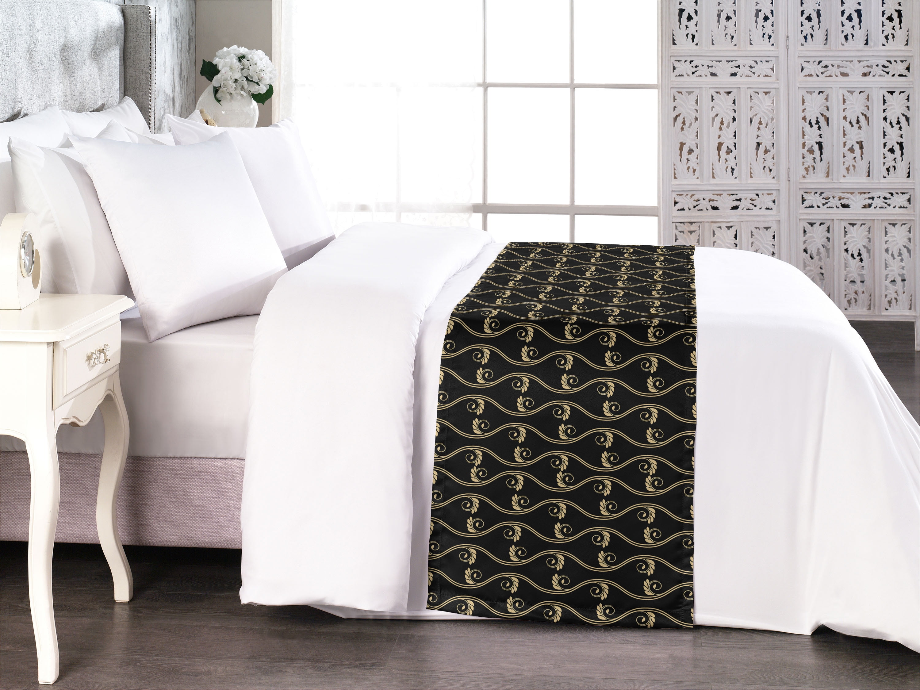 Abstract Bed Runner, Swirly Branches Art Deco Style of Pattern ...