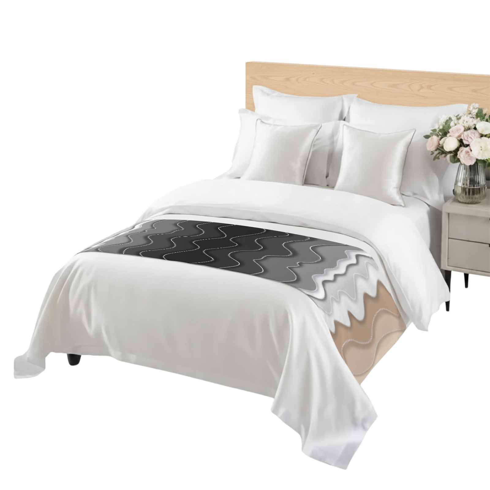 Abstract Bed Runner Twin Size Gray Brown Gradient Waves Beach Lines ...