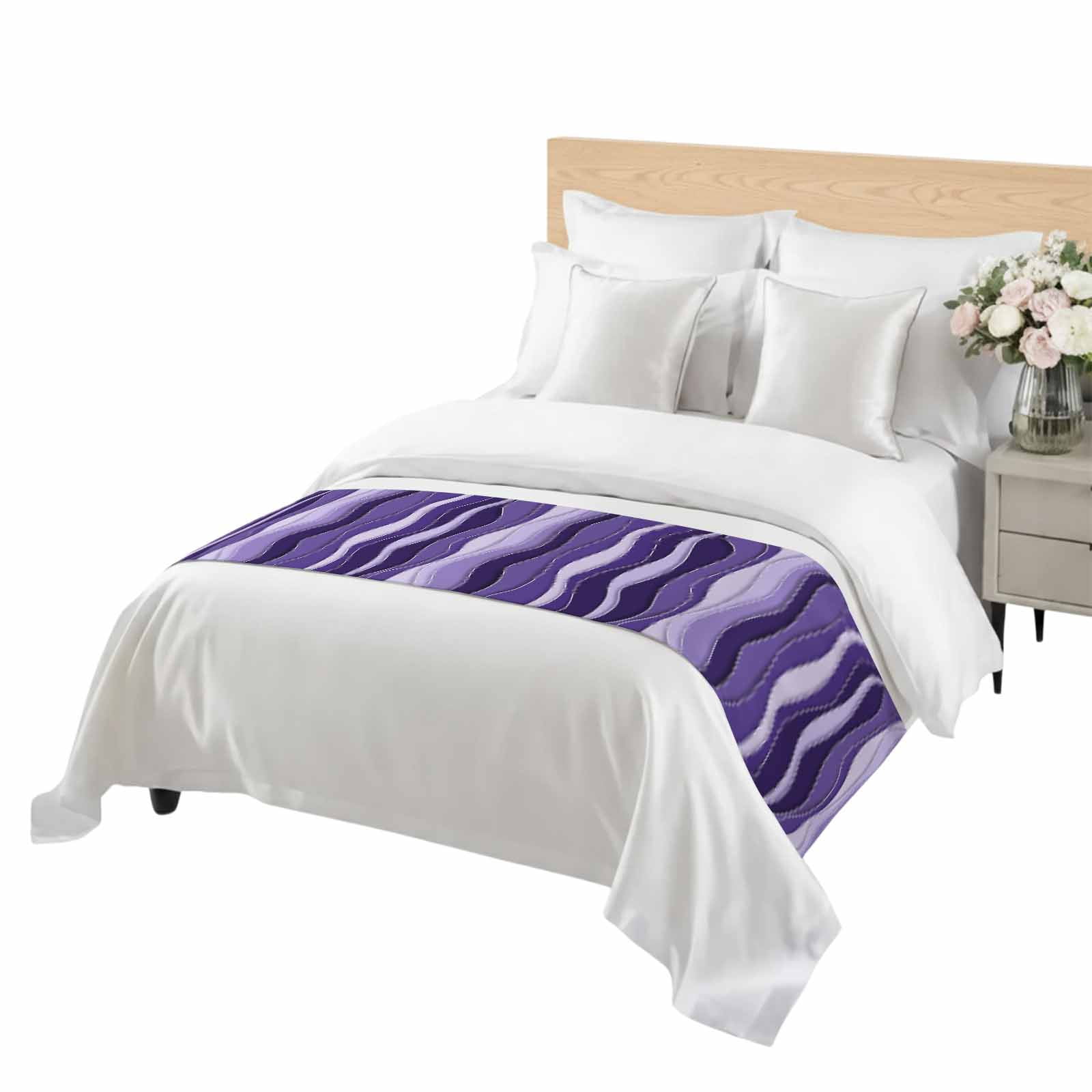 Abstract Bed Runner Twin Size Purple Gradient Waves Beach Lines Soft ...