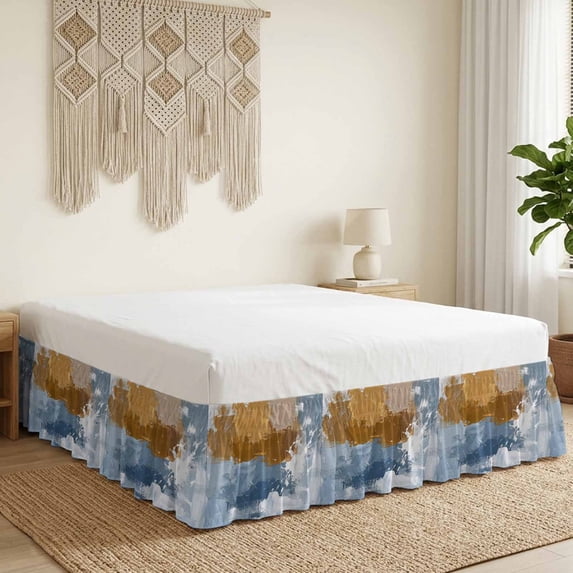 Abstract Bed Skirt California King Size 16 Inch Drop, Retro Brown Blue ...