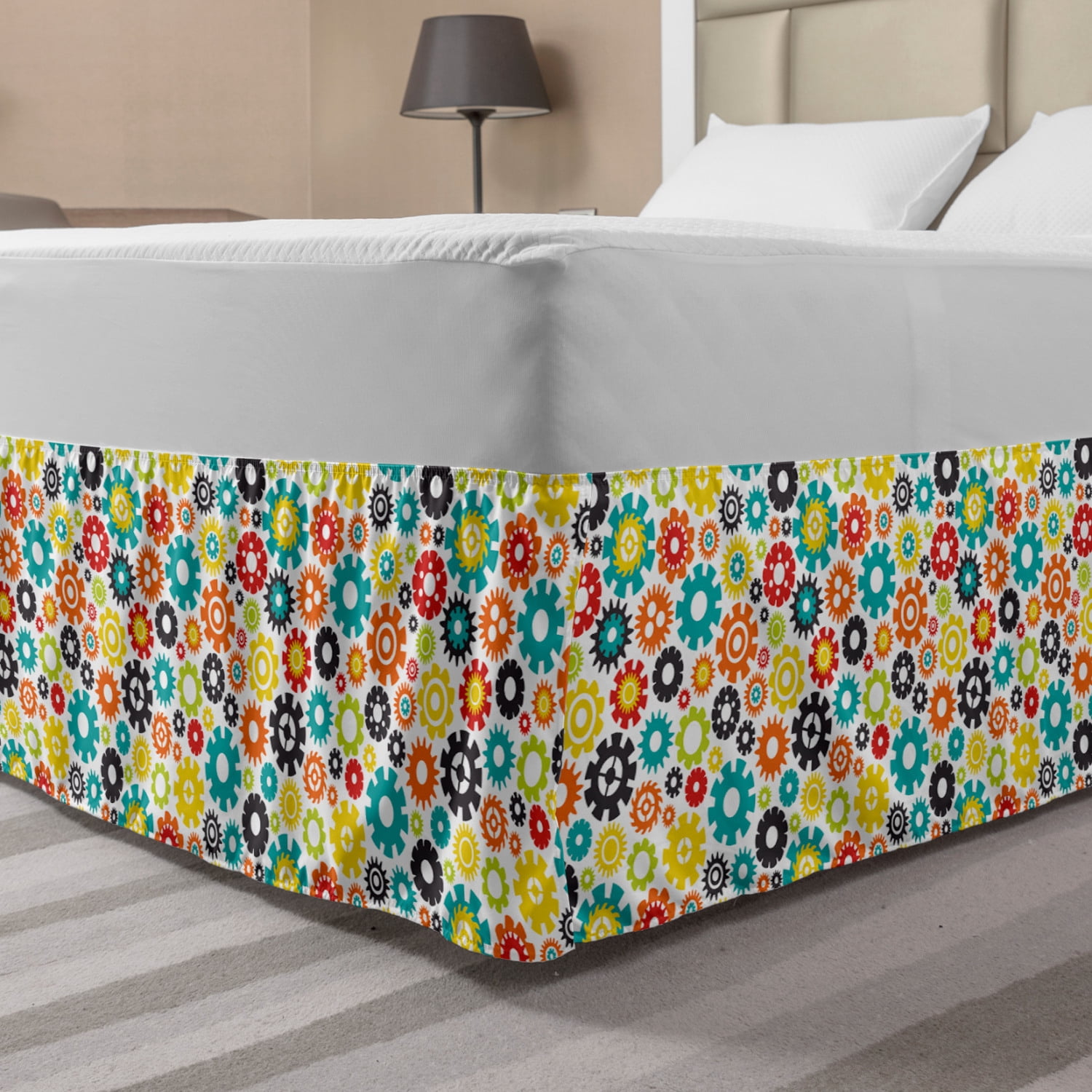 Abstract Bed Skirt, Mechanical Engineering Themed Continuous Pattern ...