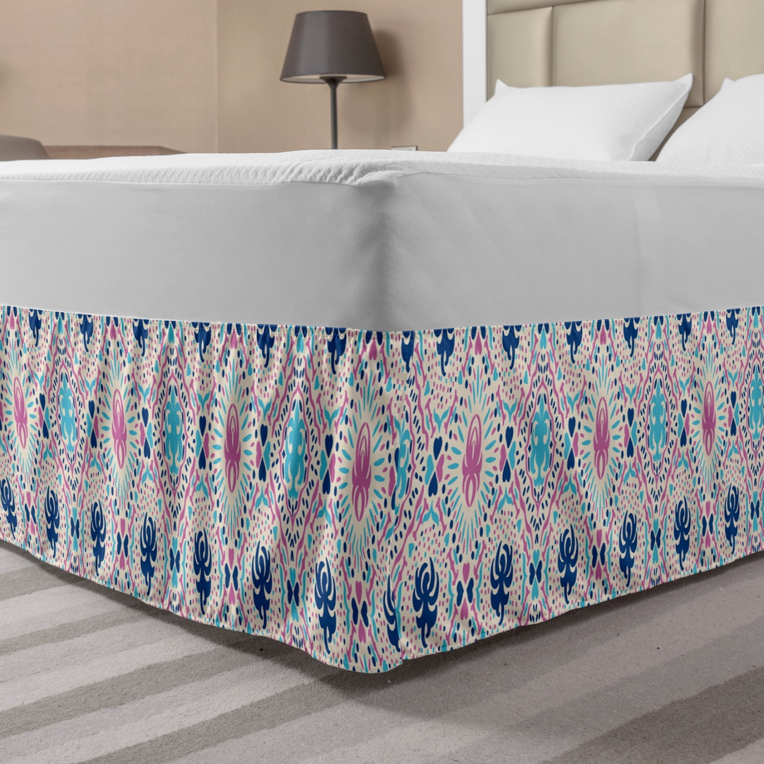 Abstract Bed Skirt, Ornamental Hearts and Polka Dots Dashes Arching ...
