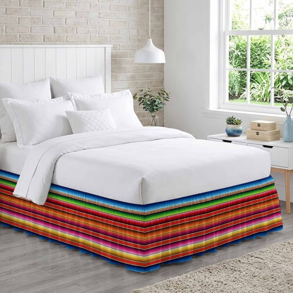 Abstract Bed Skirt Queen Size 18 Inch Drop, Colorful Mexican Stripe ...