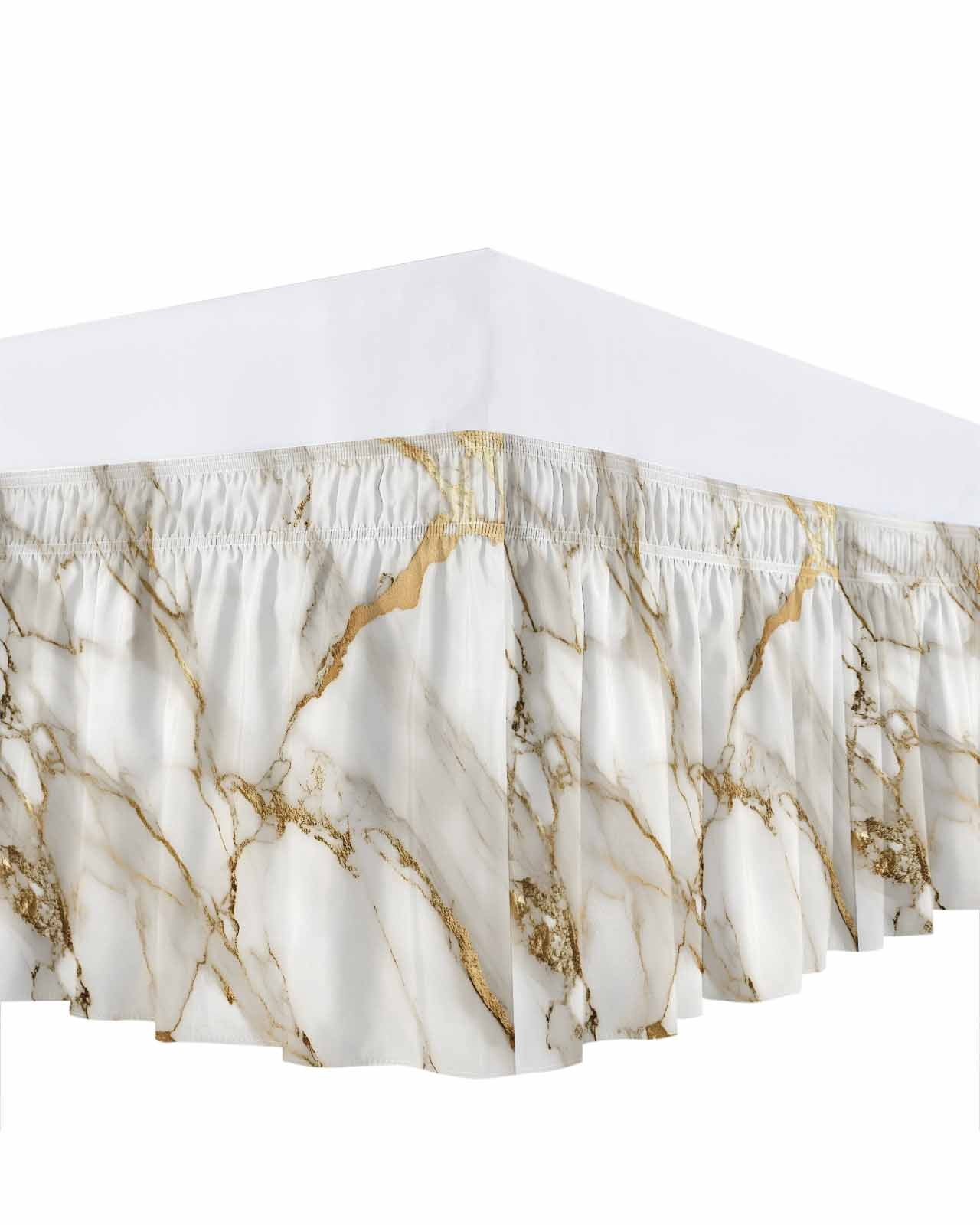 Abstract Bed Skirt White Marble Pattern Gold Crack Texture Minimalism ...