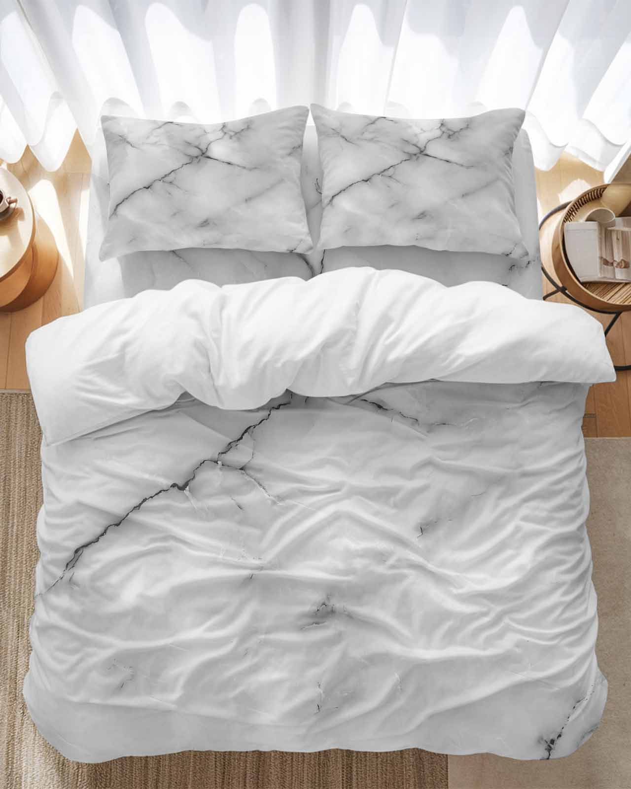Abstract Bedding Duvet Cover Set Twin Size 4 Pieces Grey Marble Texture ...