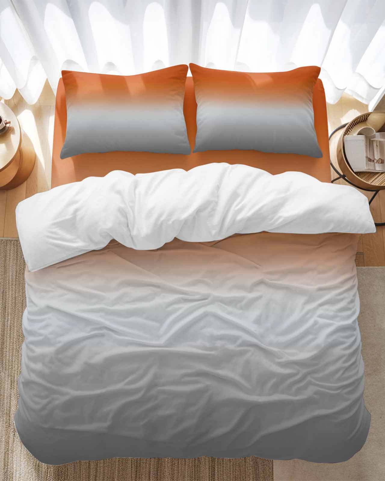 Abstract Bedding Duvet Cover Set Twin Size 4 Pieces Orange Grey ...