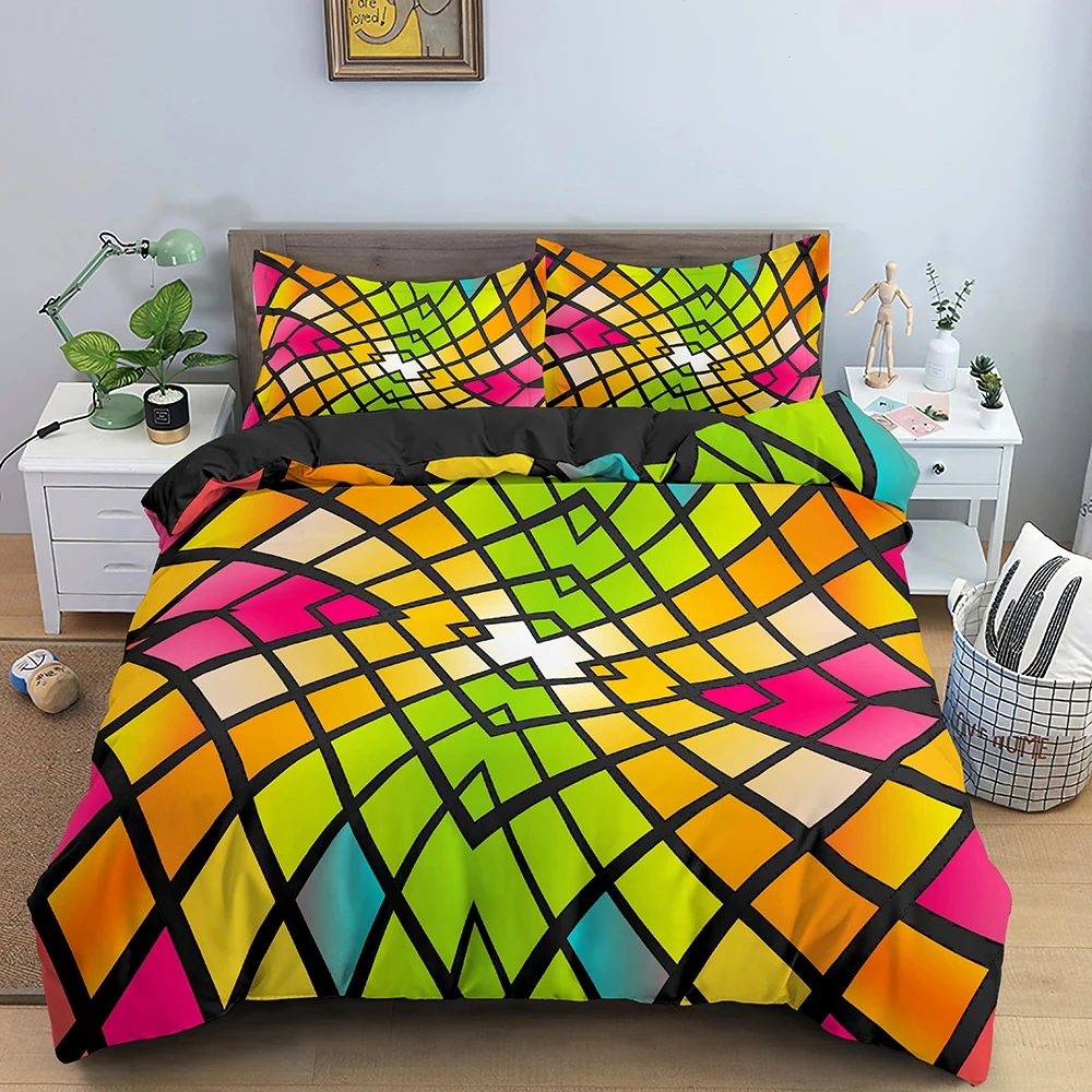 Abstract Bedding Set 3D Printed Psychedelic Duvet Cover with Zipper ...
