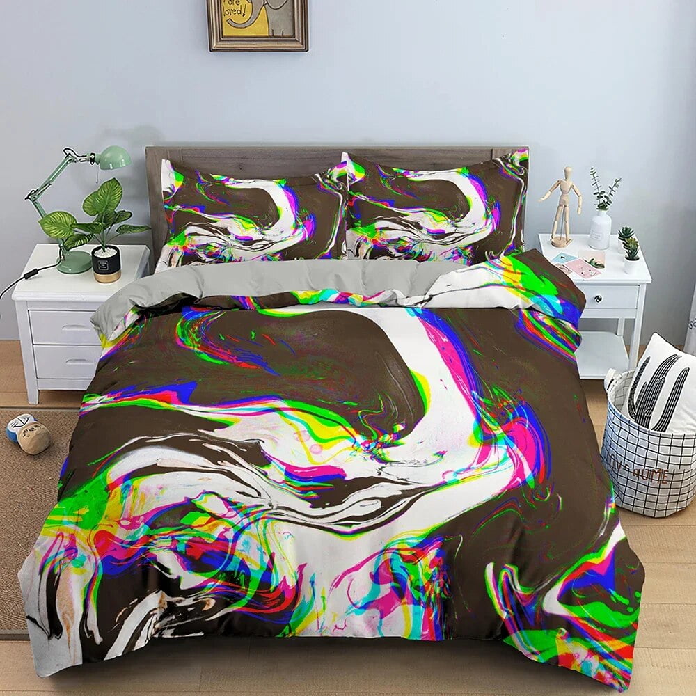 Abstract Bedding Set Printed Psychedelic Duvet Cover with Zipper ...