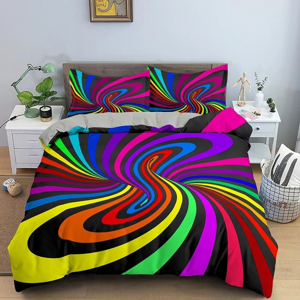 Abstract Bedding Set Printed Psychedelic Duvet Cover with Zipper ...