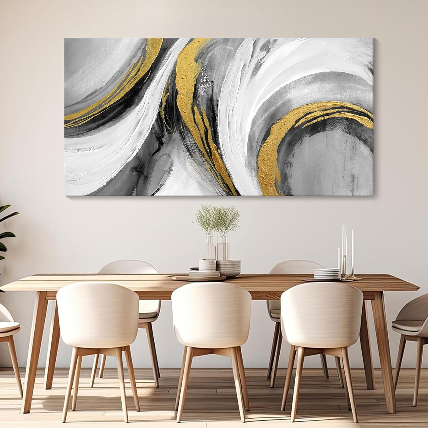 Abstract Bedroom Wall Art - Black and White Grey Abstract Gold Foil ...