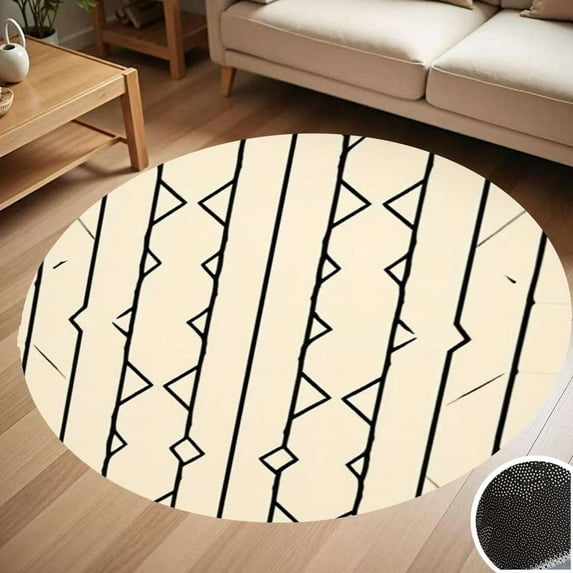 Abstract Beige Black Line Pattern Round Carpet Living Room Bedroom Home ...