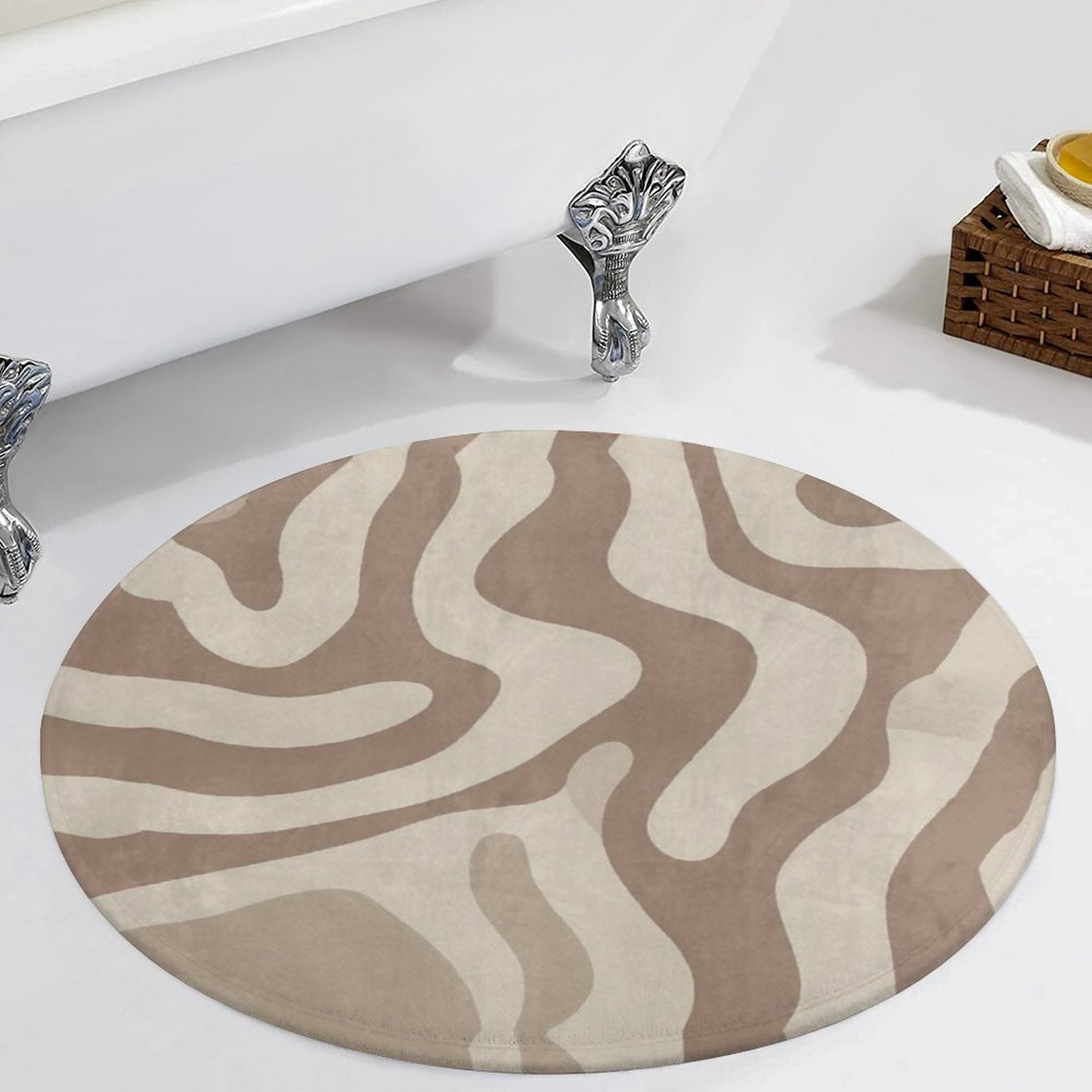 Abstract Beige Brown Swirl Art Area Round Carpet Living Room Bedroom ...
