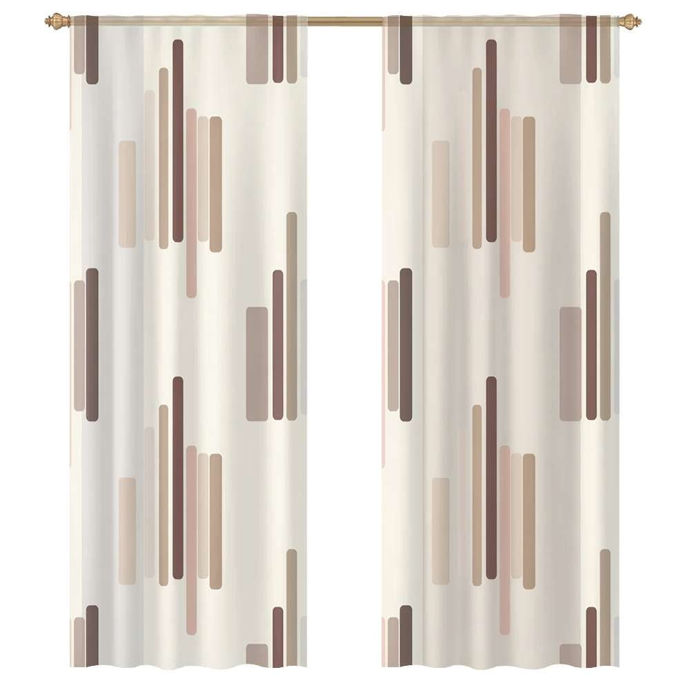 Abstract Beige Brown Vertical Stripes Pattern Tulle Curtains For Living ...
