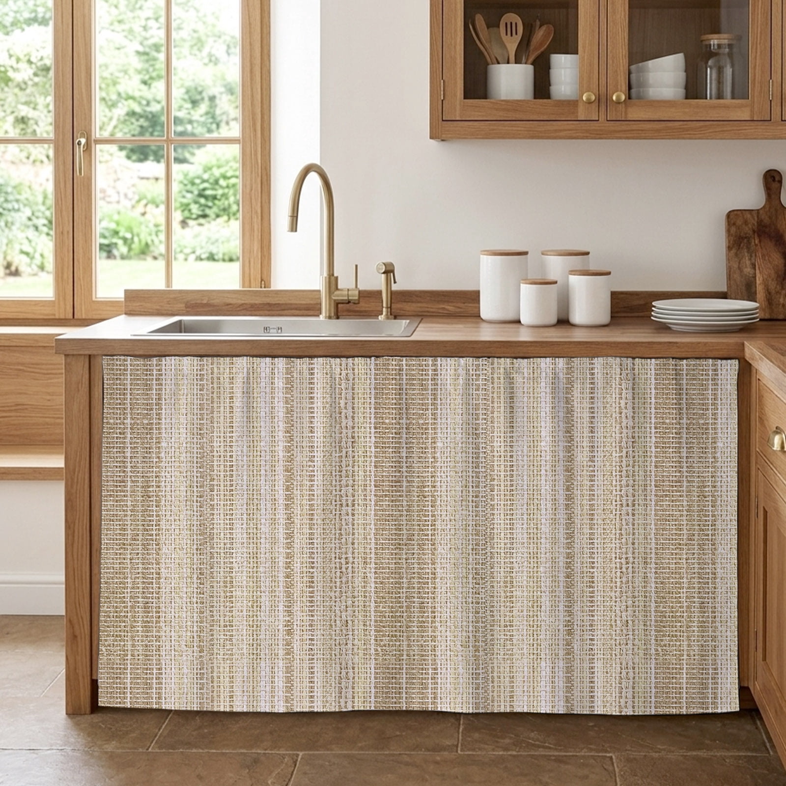 Abstract Beige Cabinet Curtains for Kitchen 28"Wx51"L, Rustic Farm ...