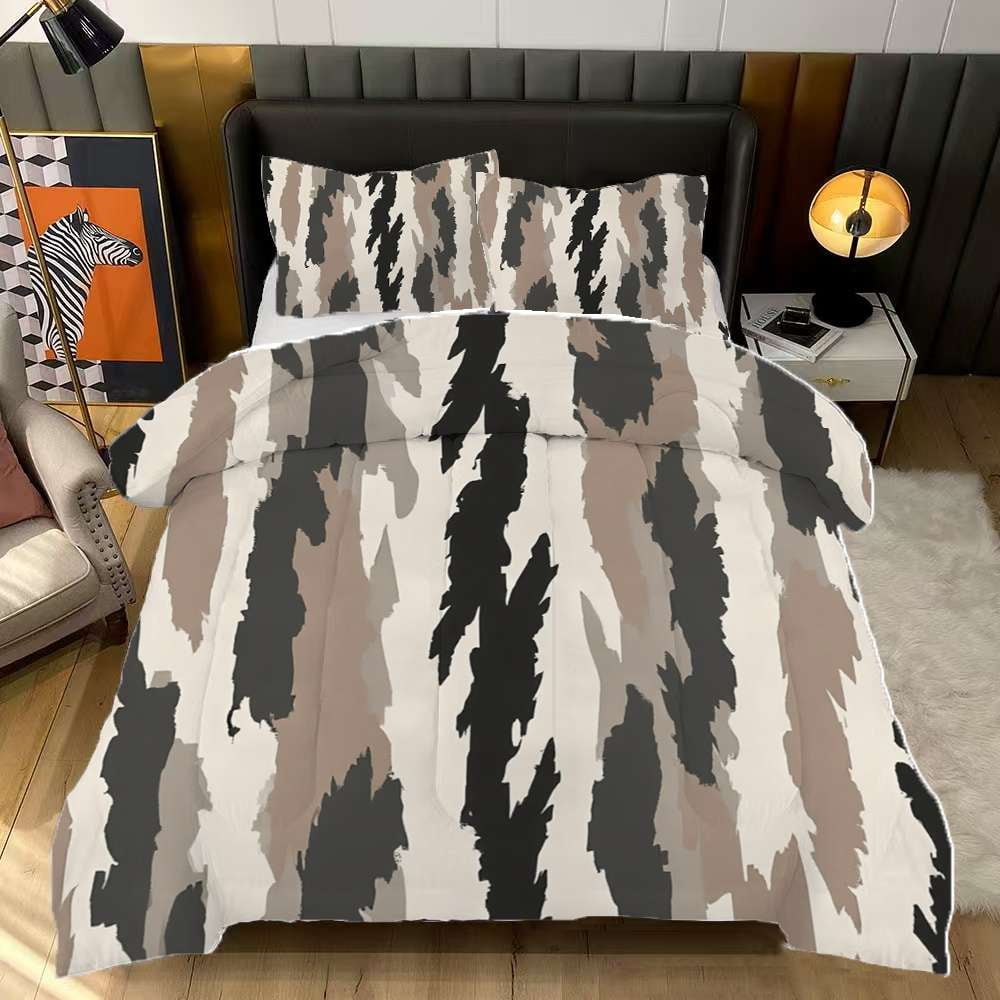 Abstract Beige Camouflage Pattern Comforter Set Queen Size Bedding Set ...