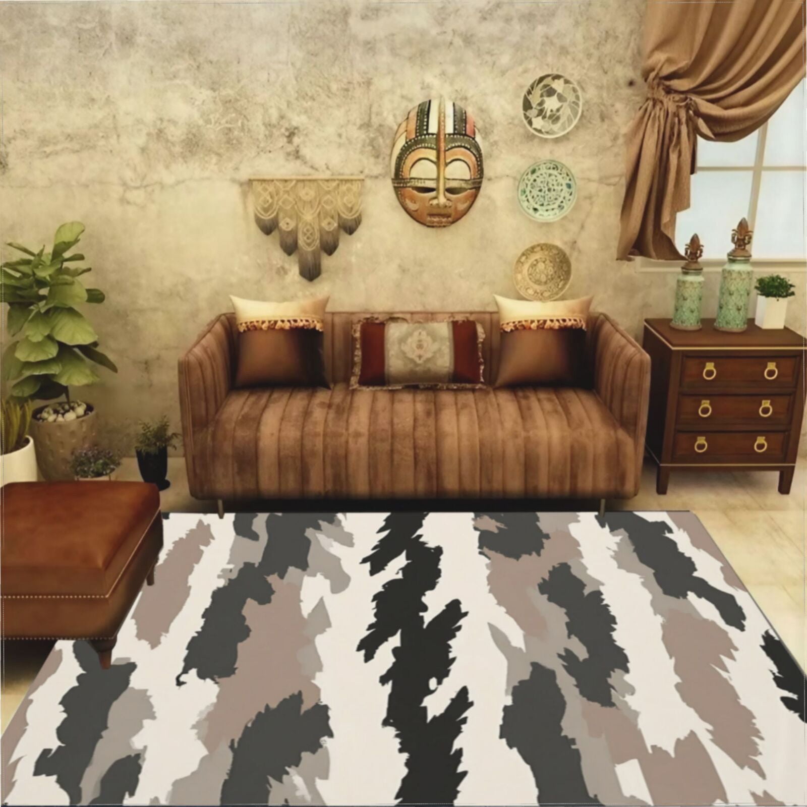 Abstract Beige Camouflage Pattern Living Room ration Nordic Carpets ...