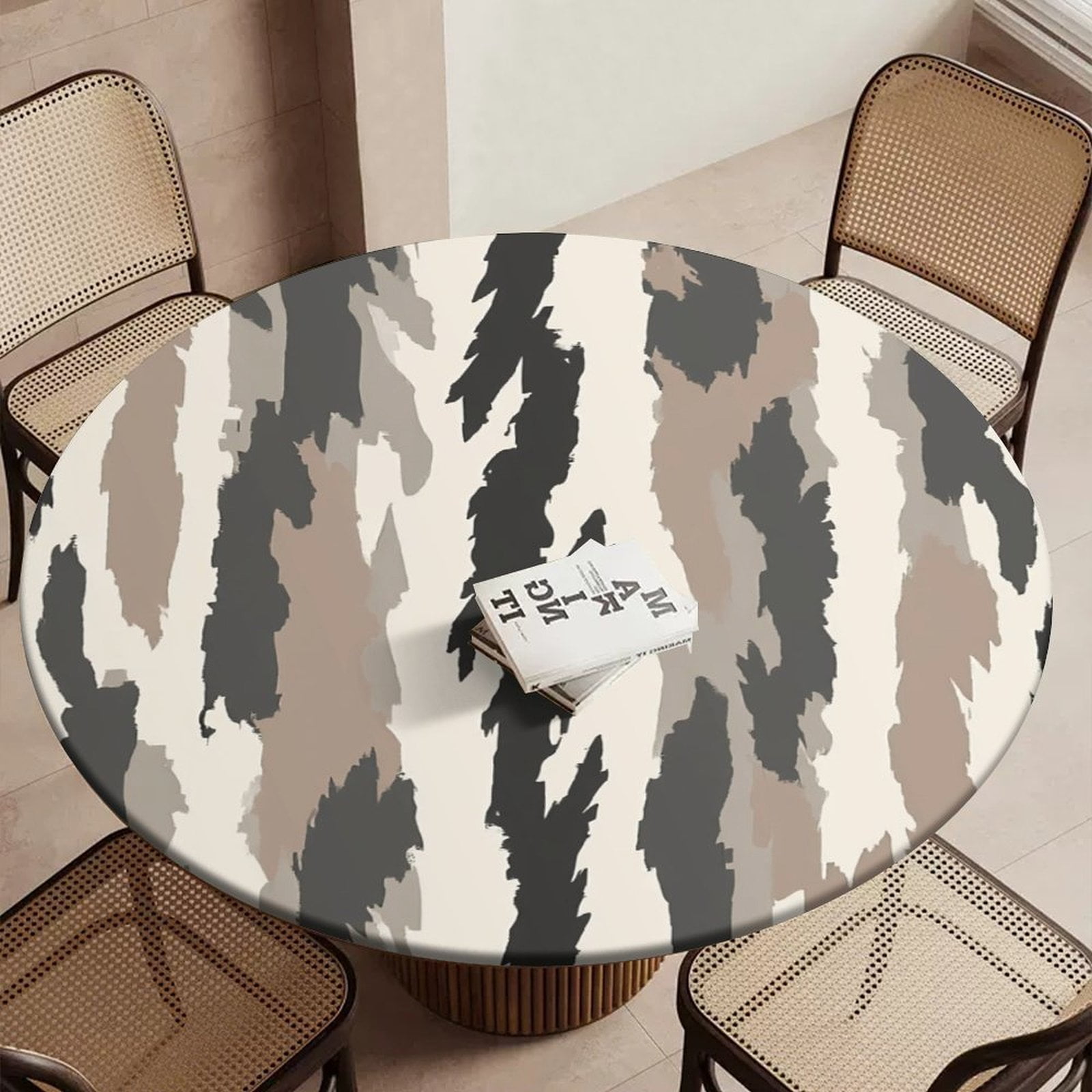 Abstract Beige Camouflage Pattern Round Table Cover Kitchen Printed ...