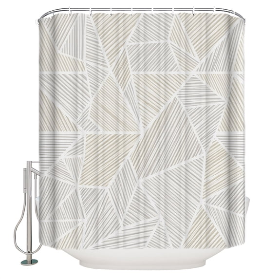 Abstract Beige Cream Bathroom Shower Curtains with 12 Hooks Polyester ...