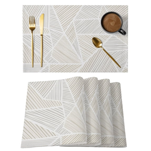 Abstract Beige Cream Placemats Set of 4 Geometric Line Triangle Place ...