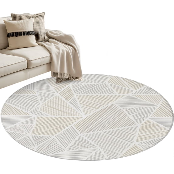 Abstract Beige Cream Round Rug 3ft Washable Circle Entryway Rugs Non ...