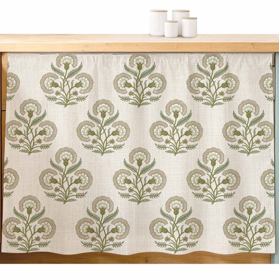 Abstract Beige Floral Cabinet Curtains 11" W x 13" L, Vintage Exotic ...