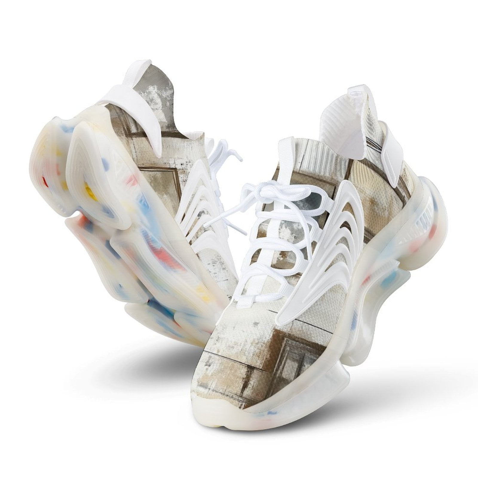 Abstract Beige Framed Artwork Walking Shoes for Men Woman Lightweight ...