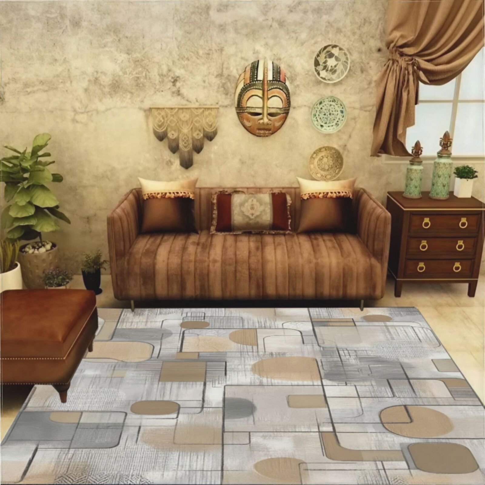 Abstract Beige Geometric Art Living Room ration Nordic Carpets Large Area Rug Modern Home Sofa ...