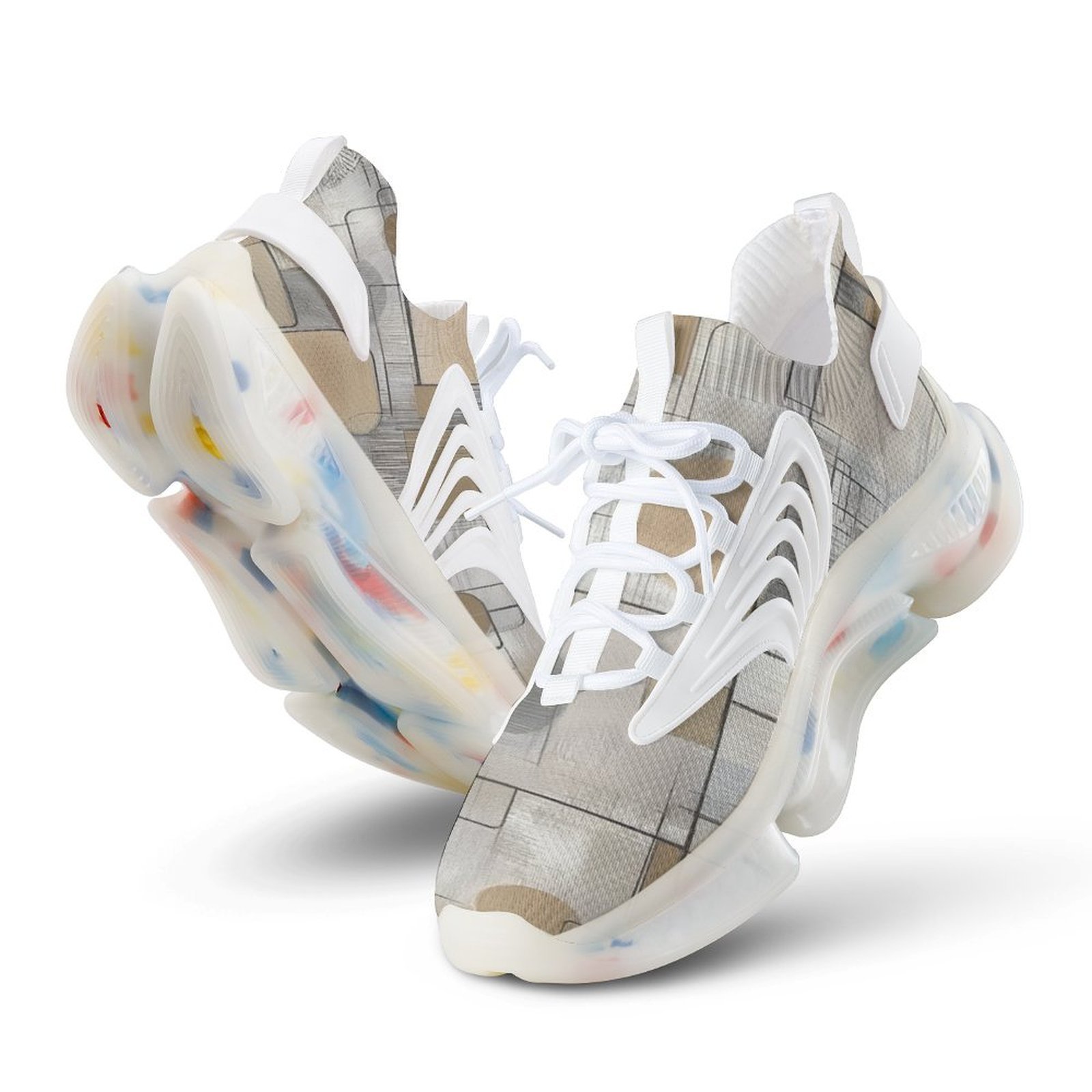 Abstract Beige Geometric Art Walking Shoes for Men Woman Lightweight ...