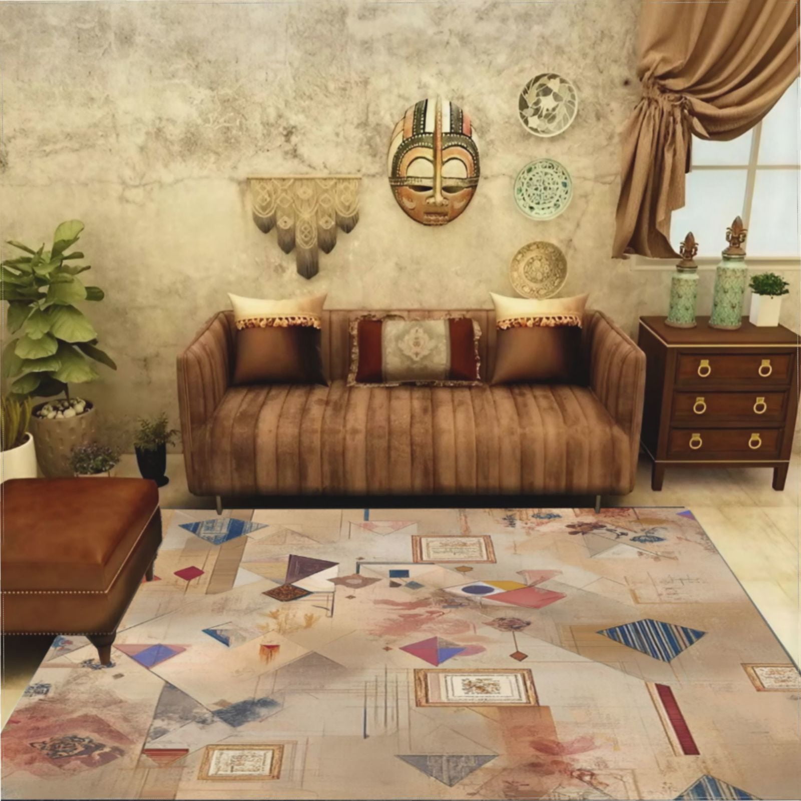 Abstract Beige Geometric Pattern Living Room ration Nordic Carpets ...